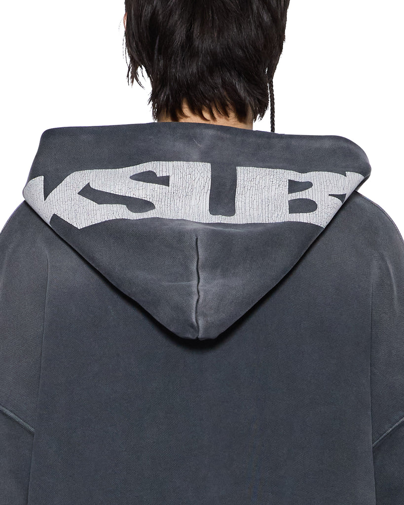 Mens Ace Ekcess Zip Thru Hoodie Black Fade Fleece | Ksubi