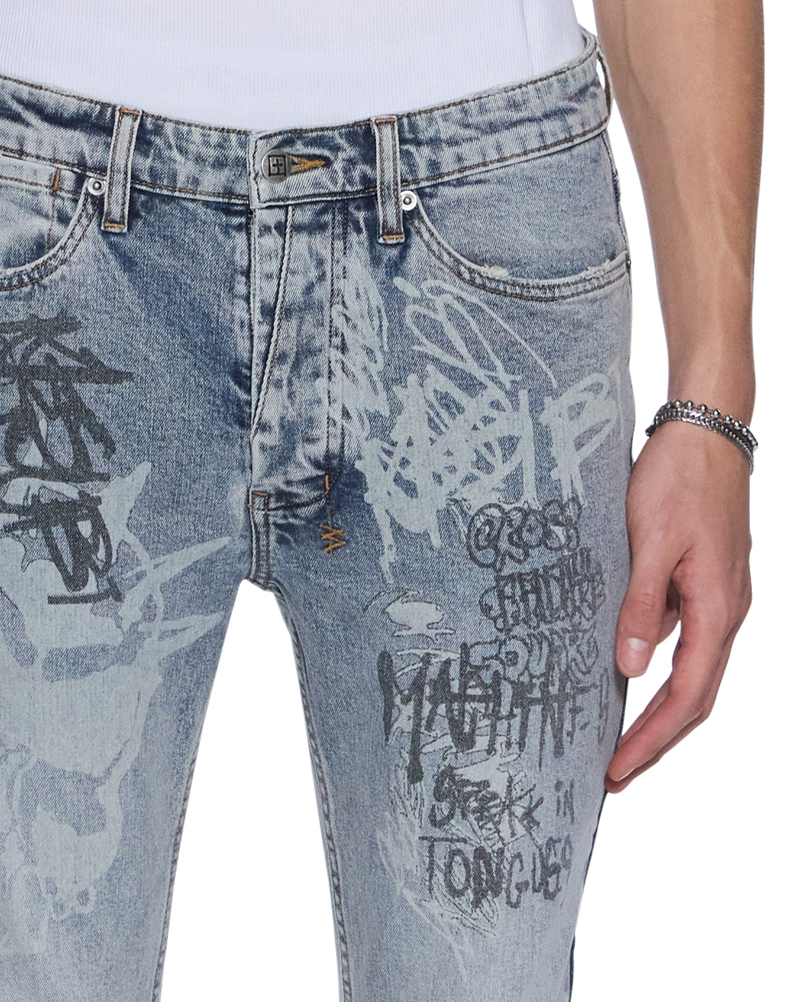 Mens Van Winkle Rogue Blue Graffiti Skinny Denim Jeans | Ksubi