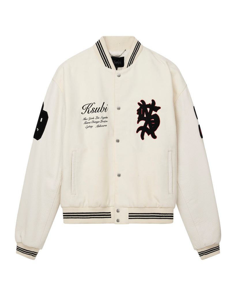 Mens Playoff Varsity Jacket Ecru Jackets | Ksubi