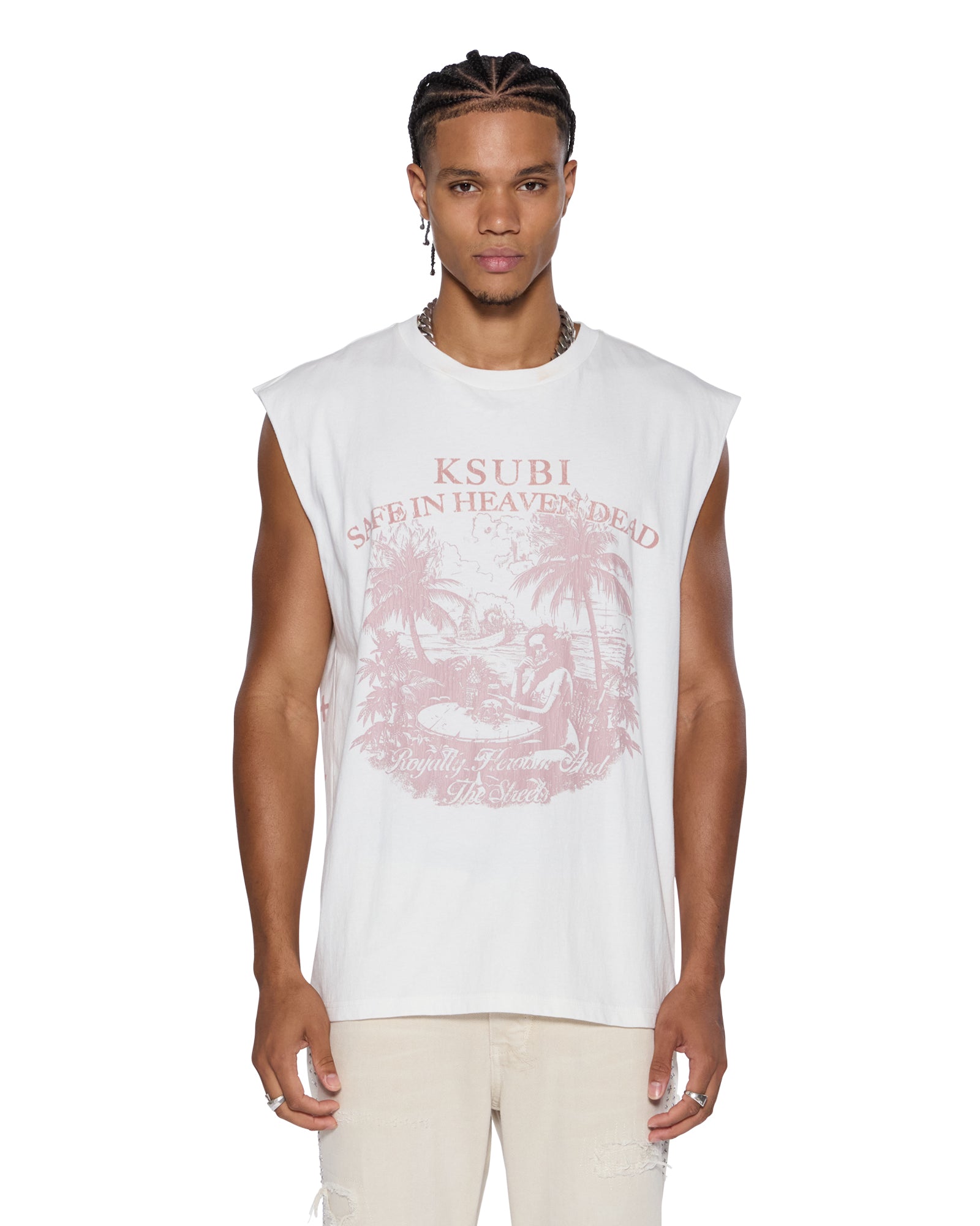 Mens Paradiso Cut Off Tee Vintage White Tees | Ksubi